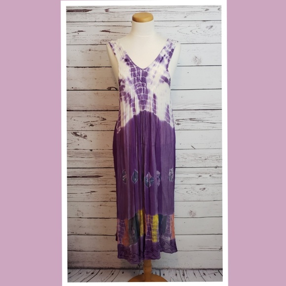 Vintage | Dresses | Vintage Tie Dye Beach Sun Maxi Dress S M L Gvc ...